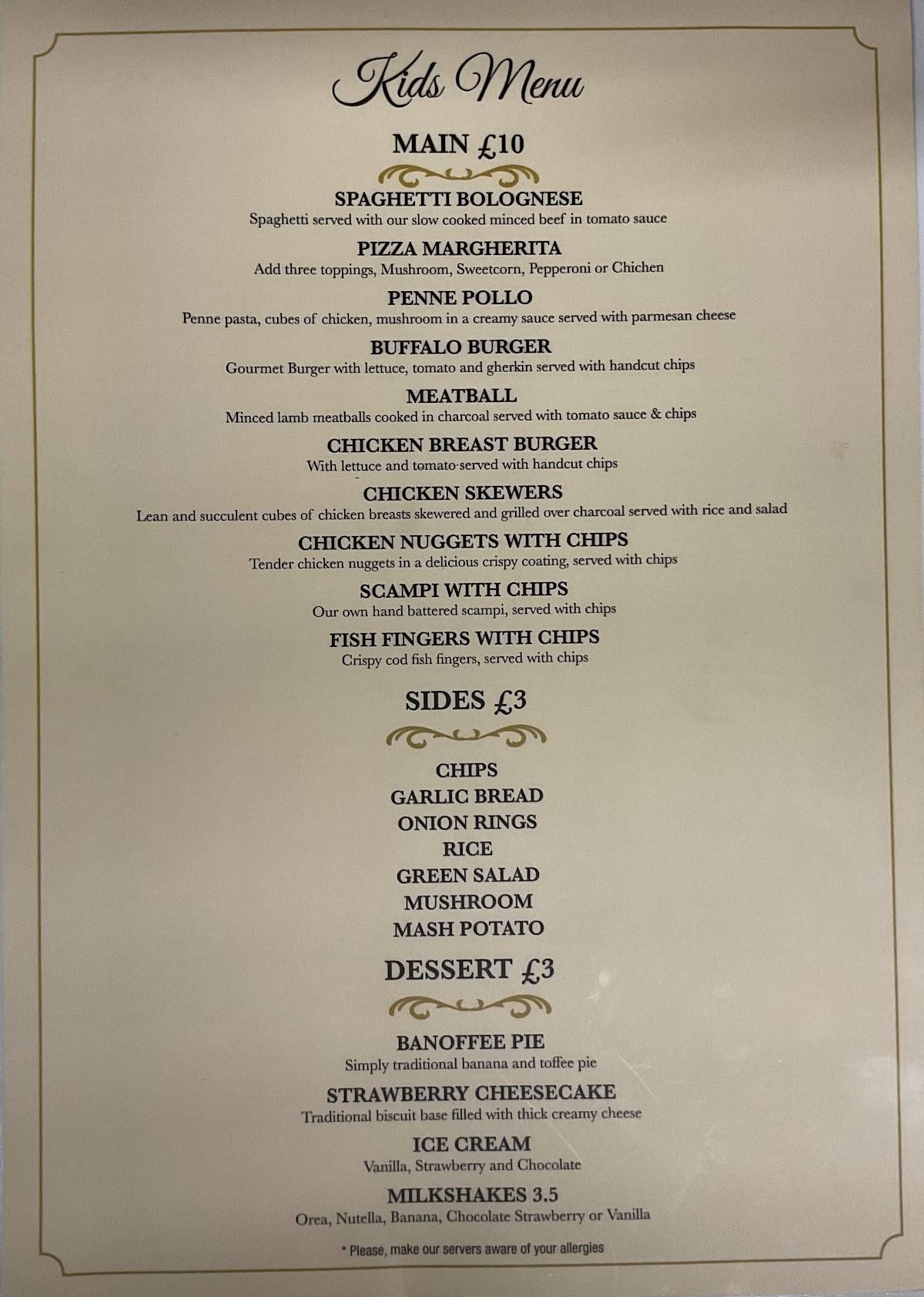 Menu at Buffalo Mediterranean Restaurant, Saint Neots