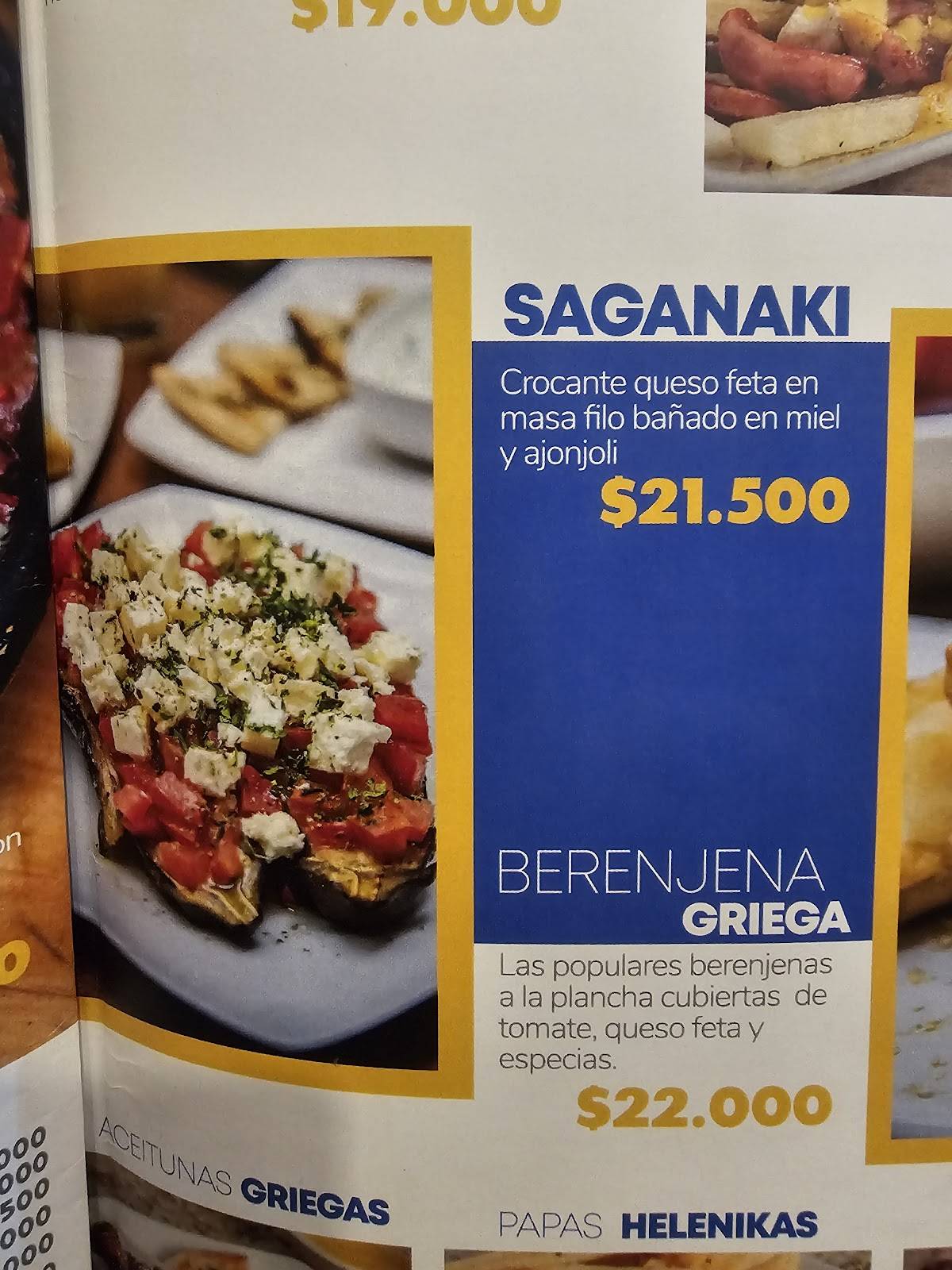 Carta del restaurante Salonika, Bogotá