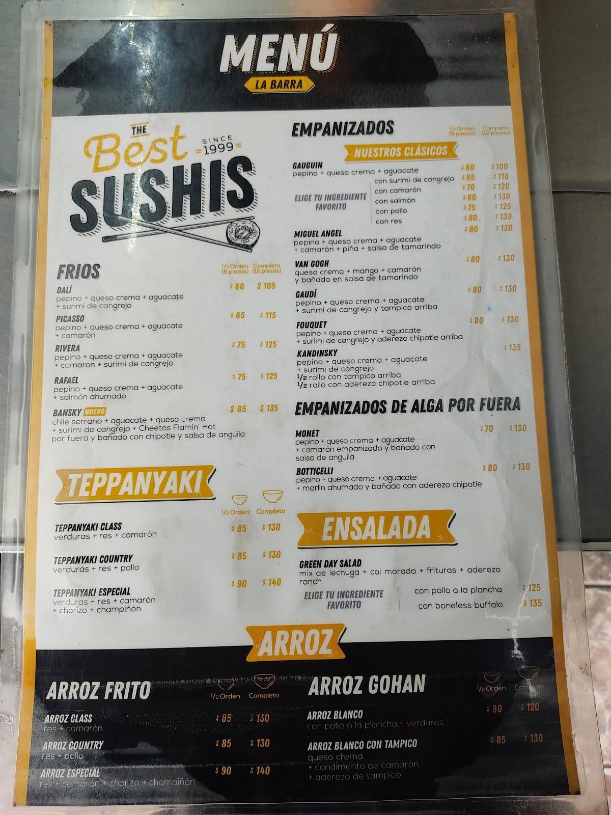 Carta de La Barra Sushi & Burger, Saltillo, Calle Mariano Abasolo 3076