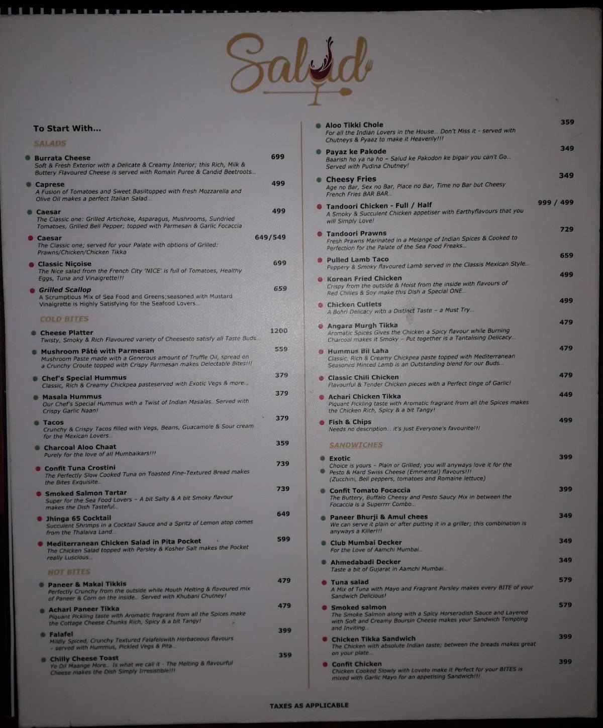Menu at THE 25TH HOUR, Mumbai