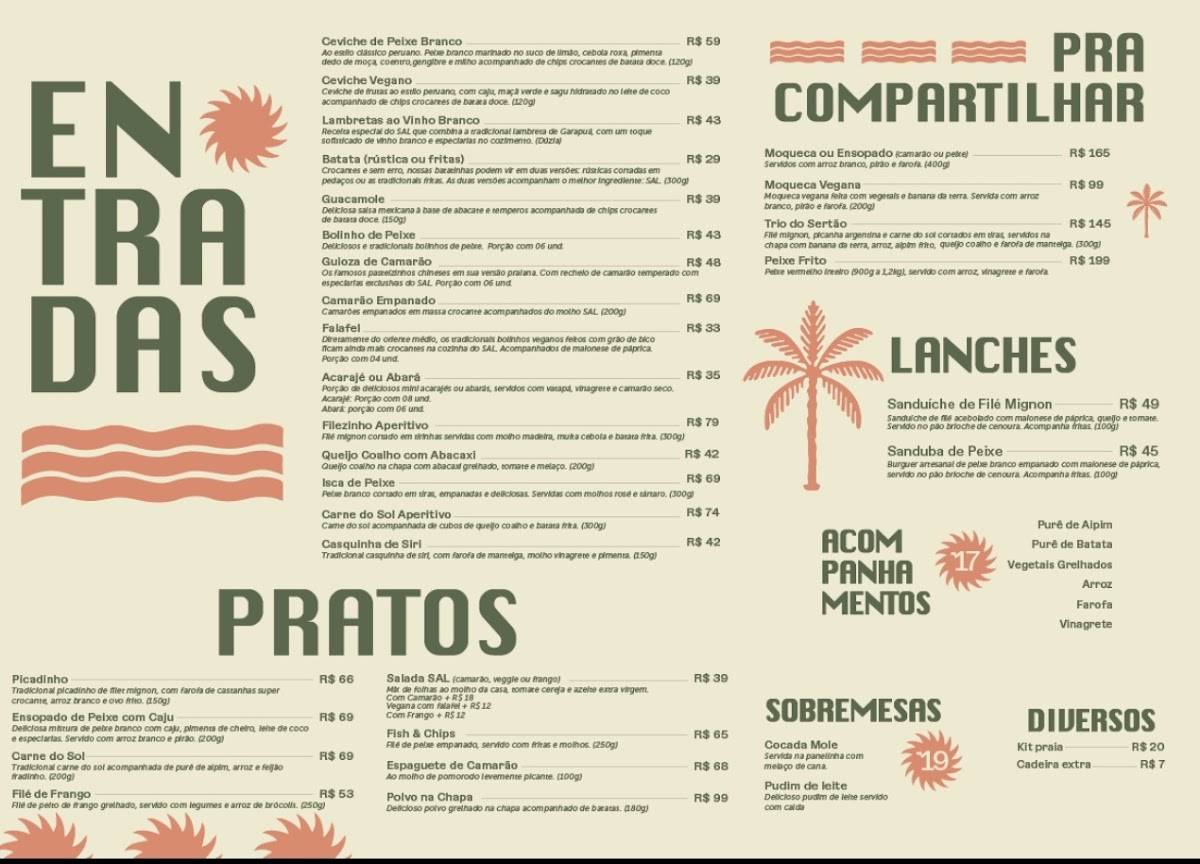 Menu em SAL - Bar de Praia, Salvador, Av. Beira Mar