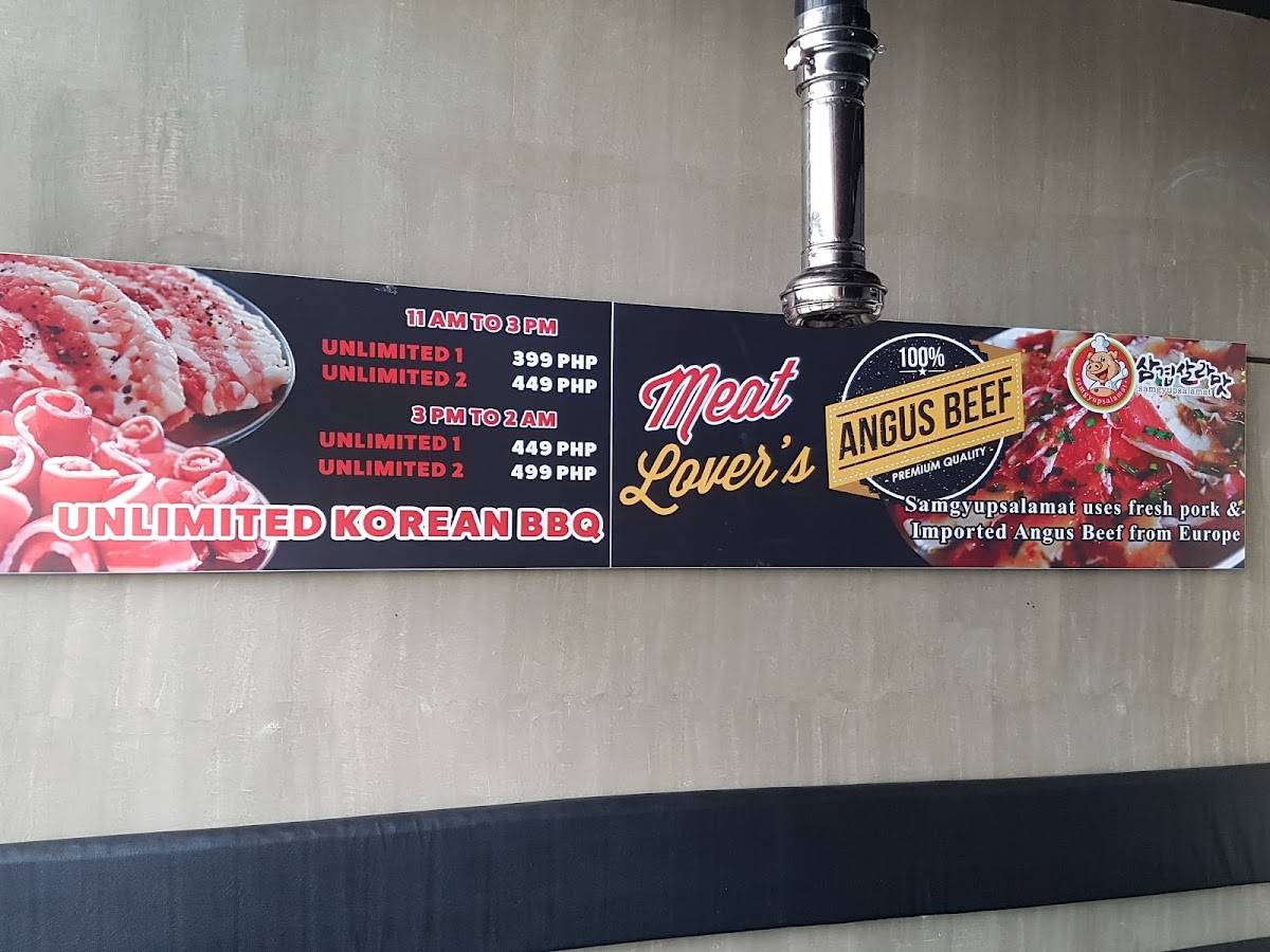 Menu at Samgyupsalamat San Juan restaurant, San Juan