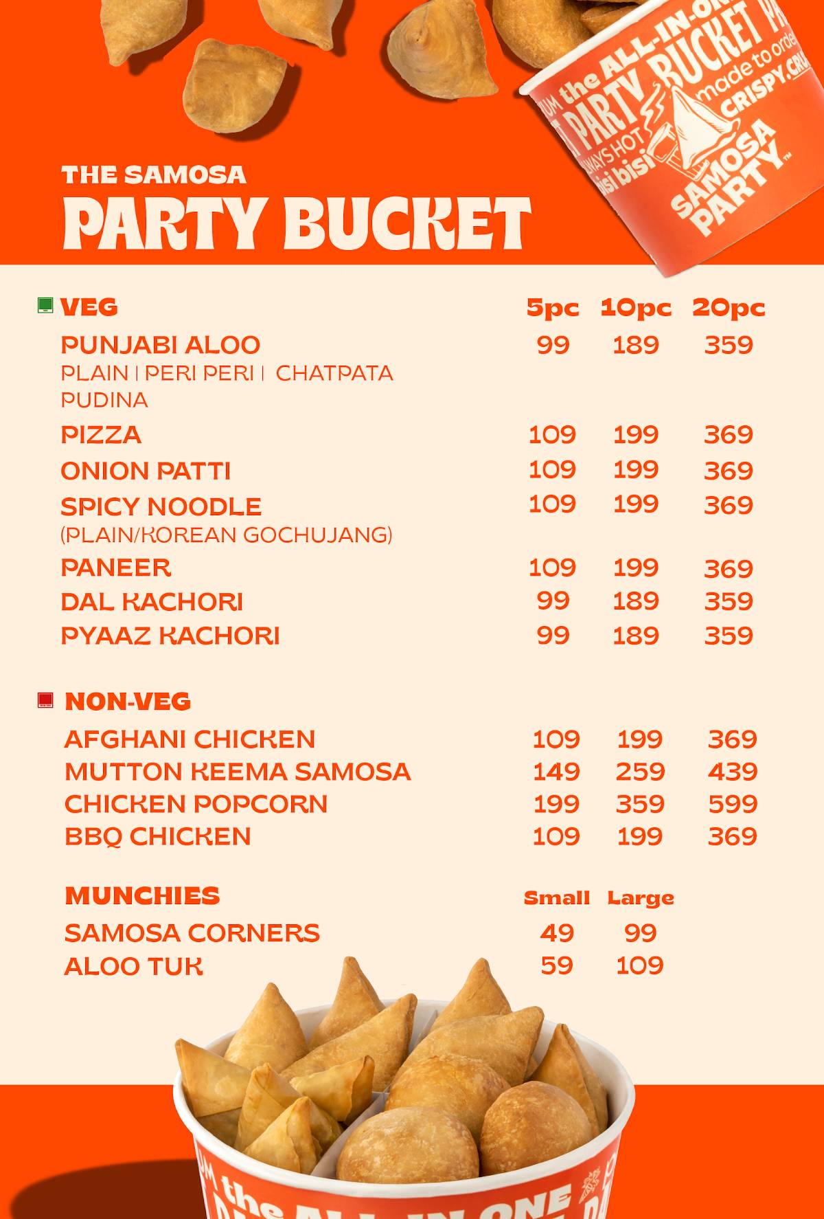 Menu at Samosa Party Dasarahalli, Bengaluru, 32 And 20
