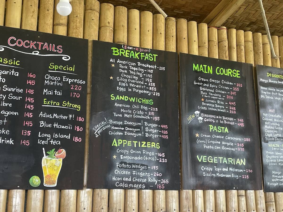 Menu at Bucafe (Bukid Cafe), San Juan