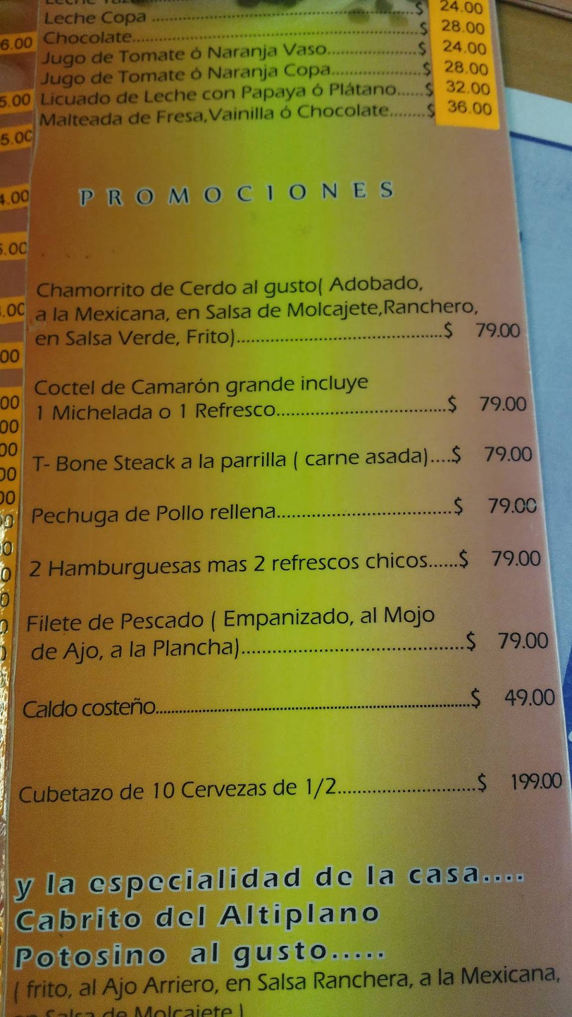Carta de Restaurante Café Pacífico 3 SLP, San Luis Potosi, Av. Benito ...