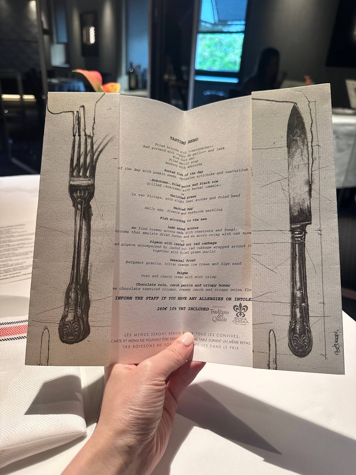 Menu at Arzak restaurant, San Sebastián, Alcalde J. Elosegi Hiribidea