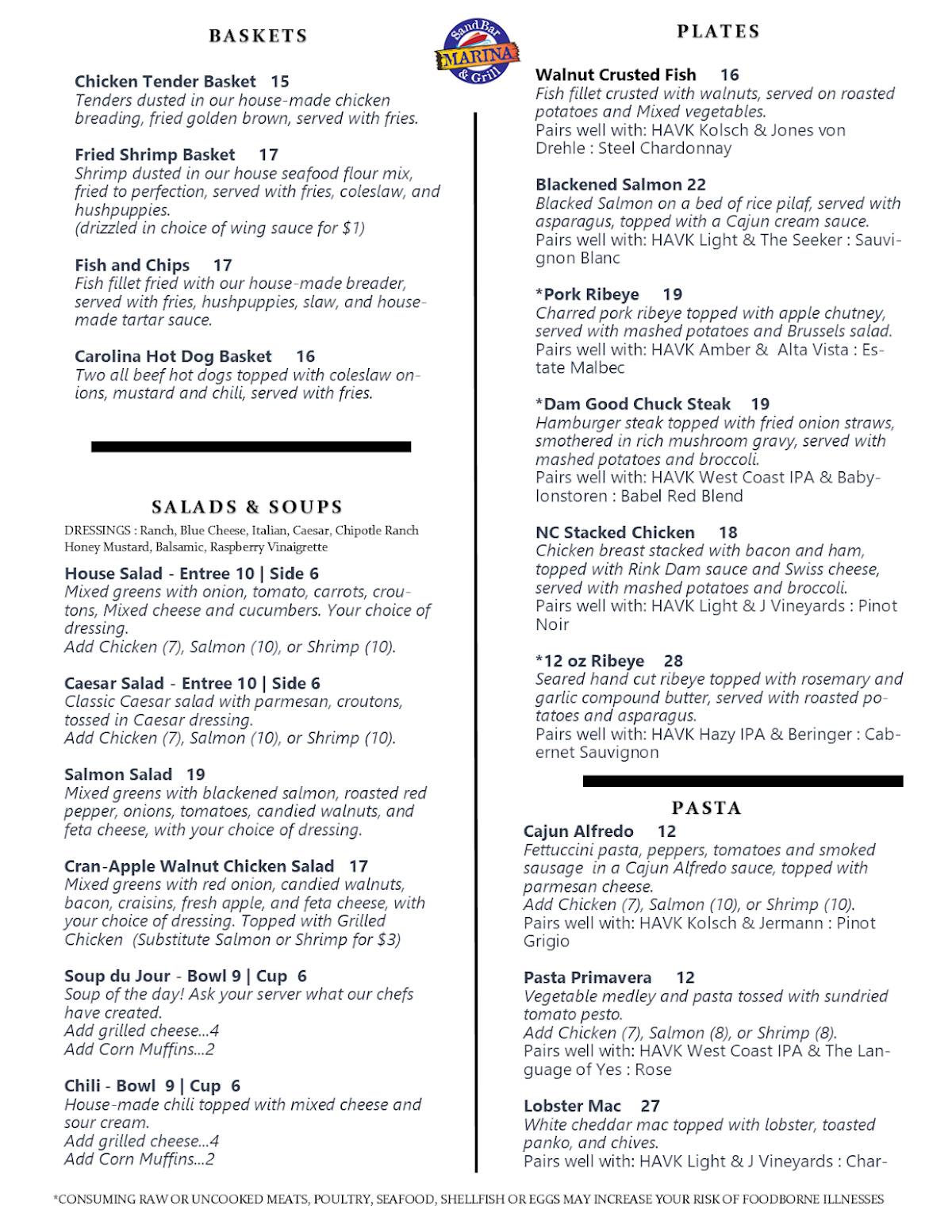Menu at SandBar Marina & Grill, Bethlehem