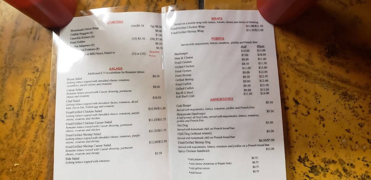 Menu at Sandy's Place restaurant, Broussard, Petroleum Pkwy #8048