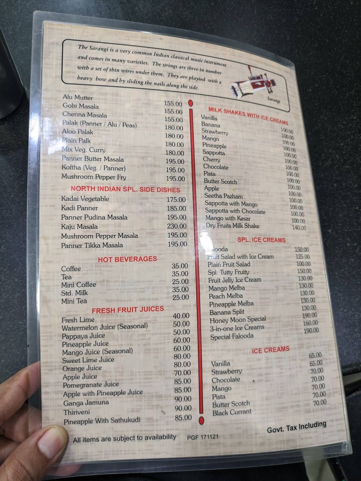 Menu at Sangeetha Veg Restaurant - Perambur, Chennai, Perambur High Rd
