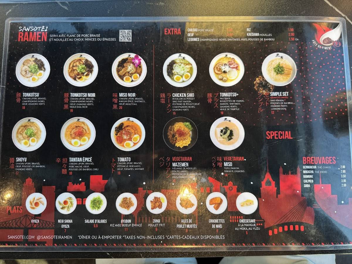 Menu at Sansotei Ramen Royalmount restaurant, Montréal