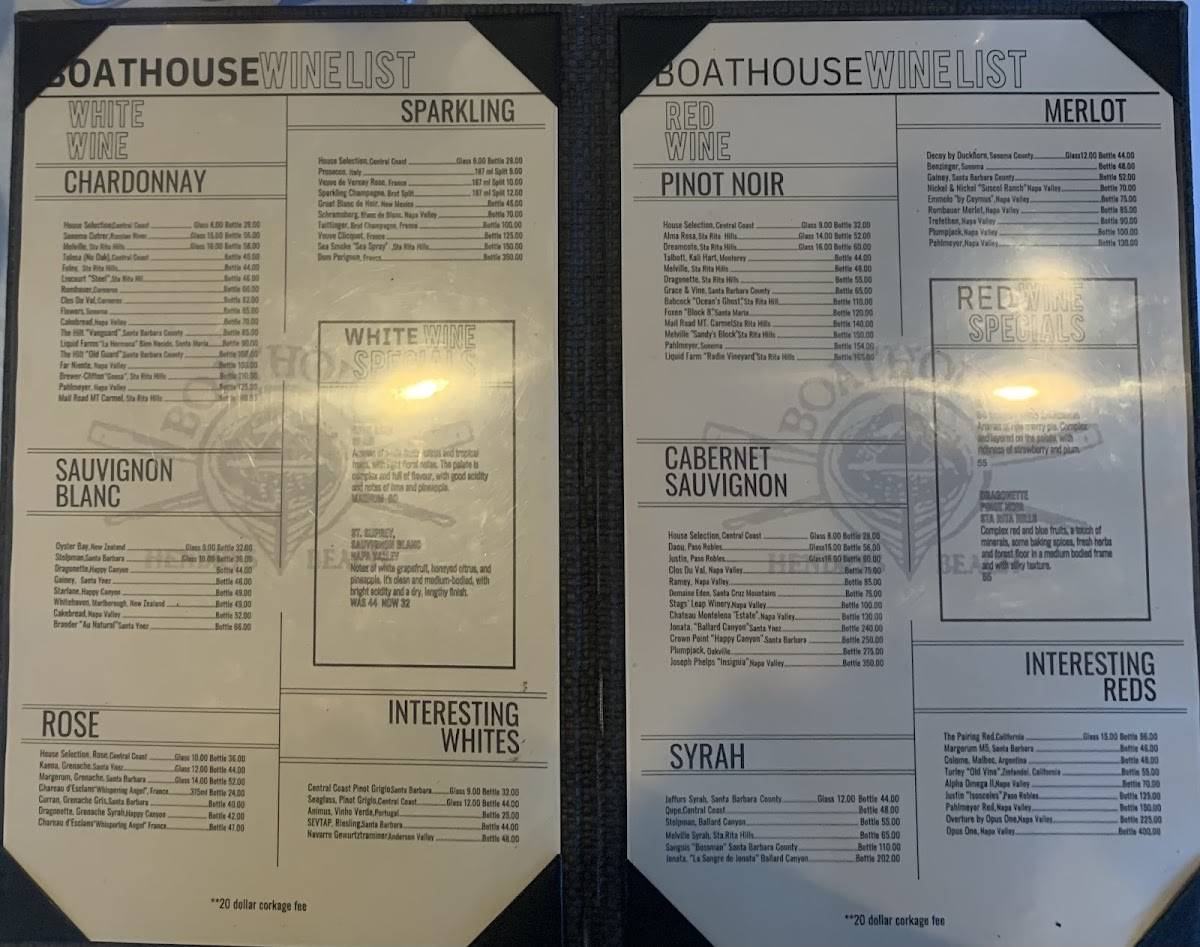 Menu at Boathouse at Hendry's Beach restaurant, Santa Barbara