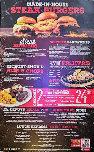 Menu at Santa Fe Cattle Company steakhouse, Enterprise