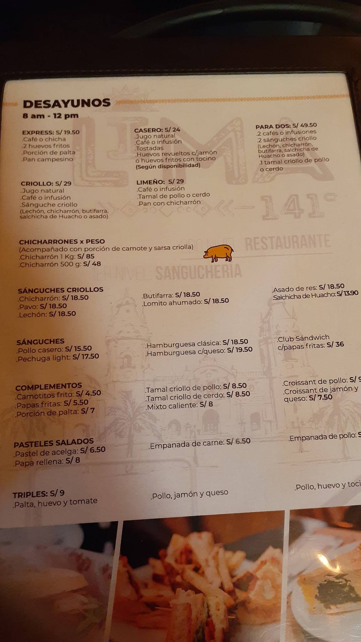 Carta del restaurante Lima 141 Sanguchería, Lima