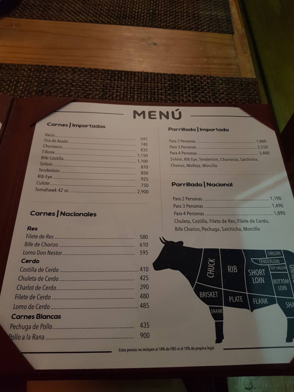 Menu at Don Nestor Parrillada, Santo Domingo, Av. Lope de Vega 13
