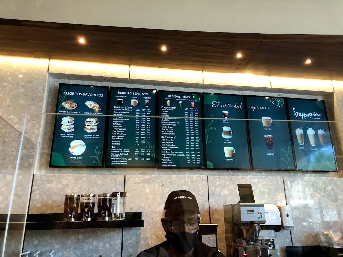 Menu at Starbucks cafe, Santo Domingo, Downtown Center