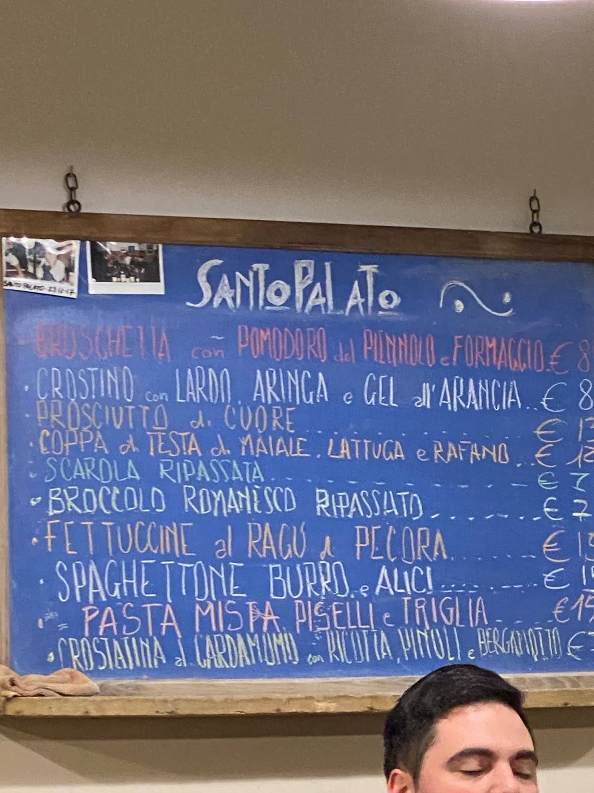 Menu at SantoPalato restaurant, Rome