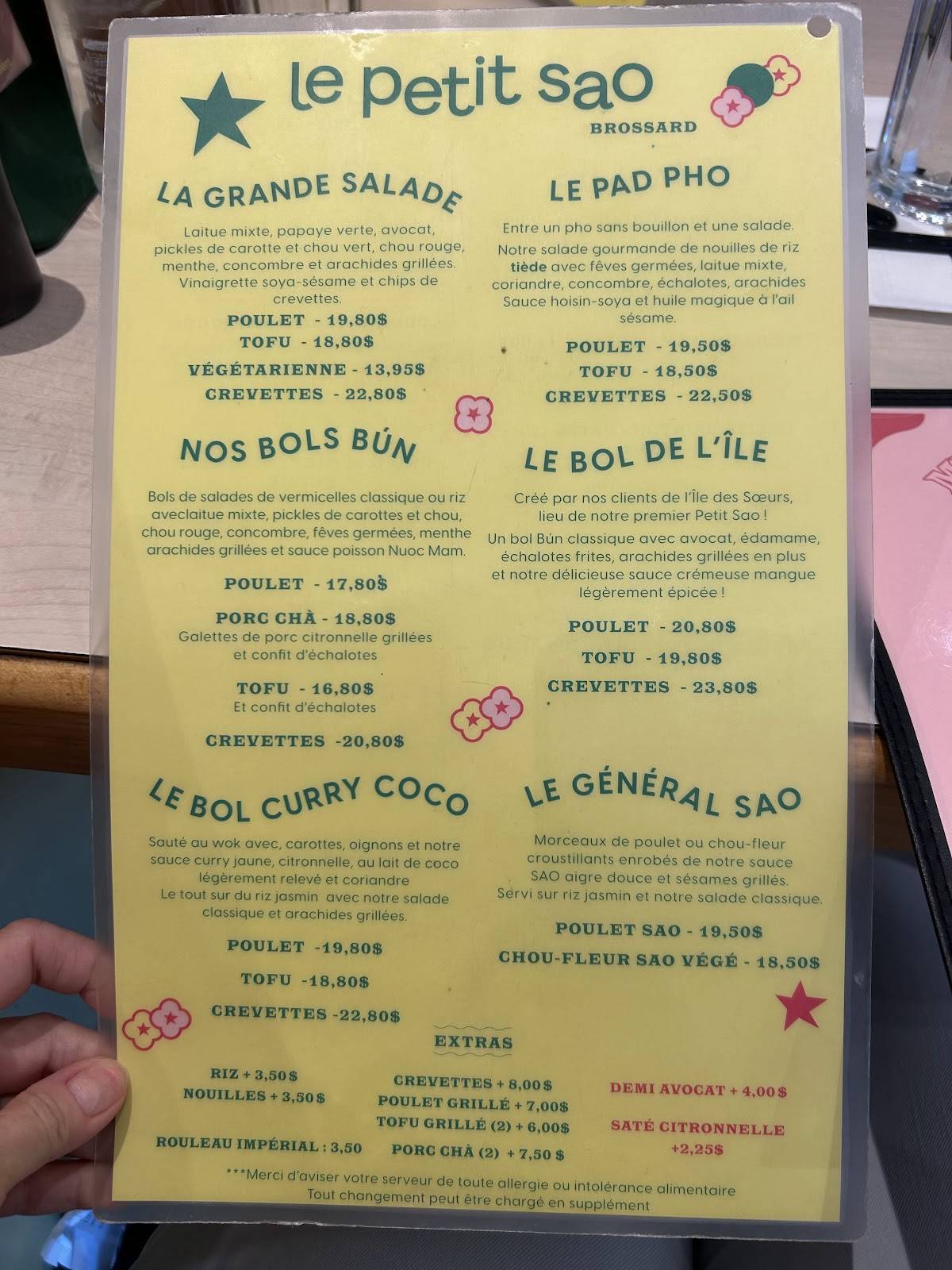 Menu au Le Petit Sao Brossard restaurant, Brossard