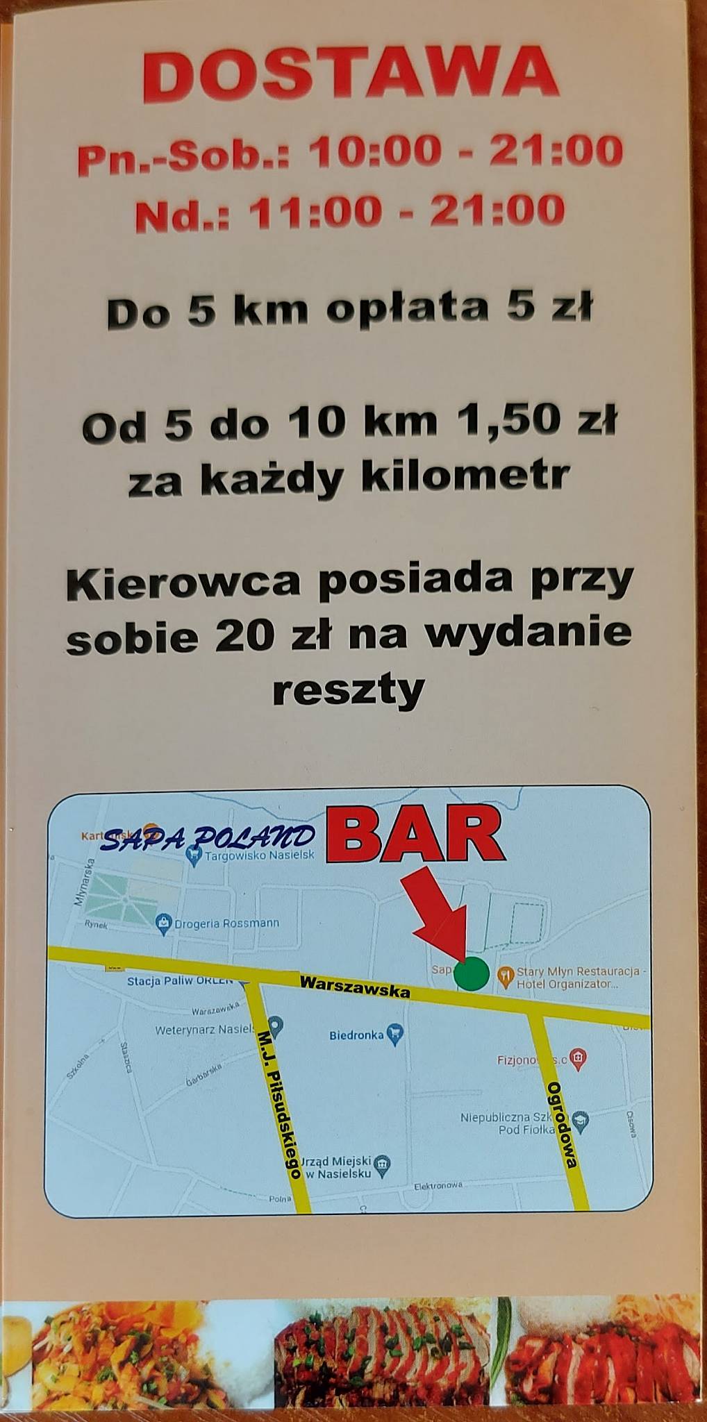 Menu at Sapa restaurant, Nasielsk