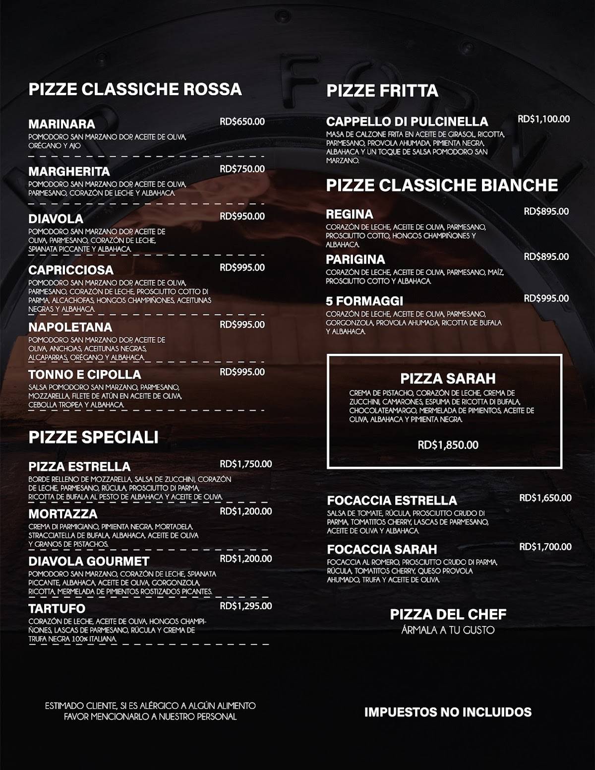Carta de Sarah Restaurante, Santo Domingo