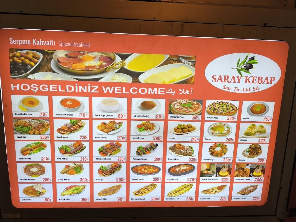 Menu at Saray Kebabcisi, Istanbul, Yeniçeriler Cad.