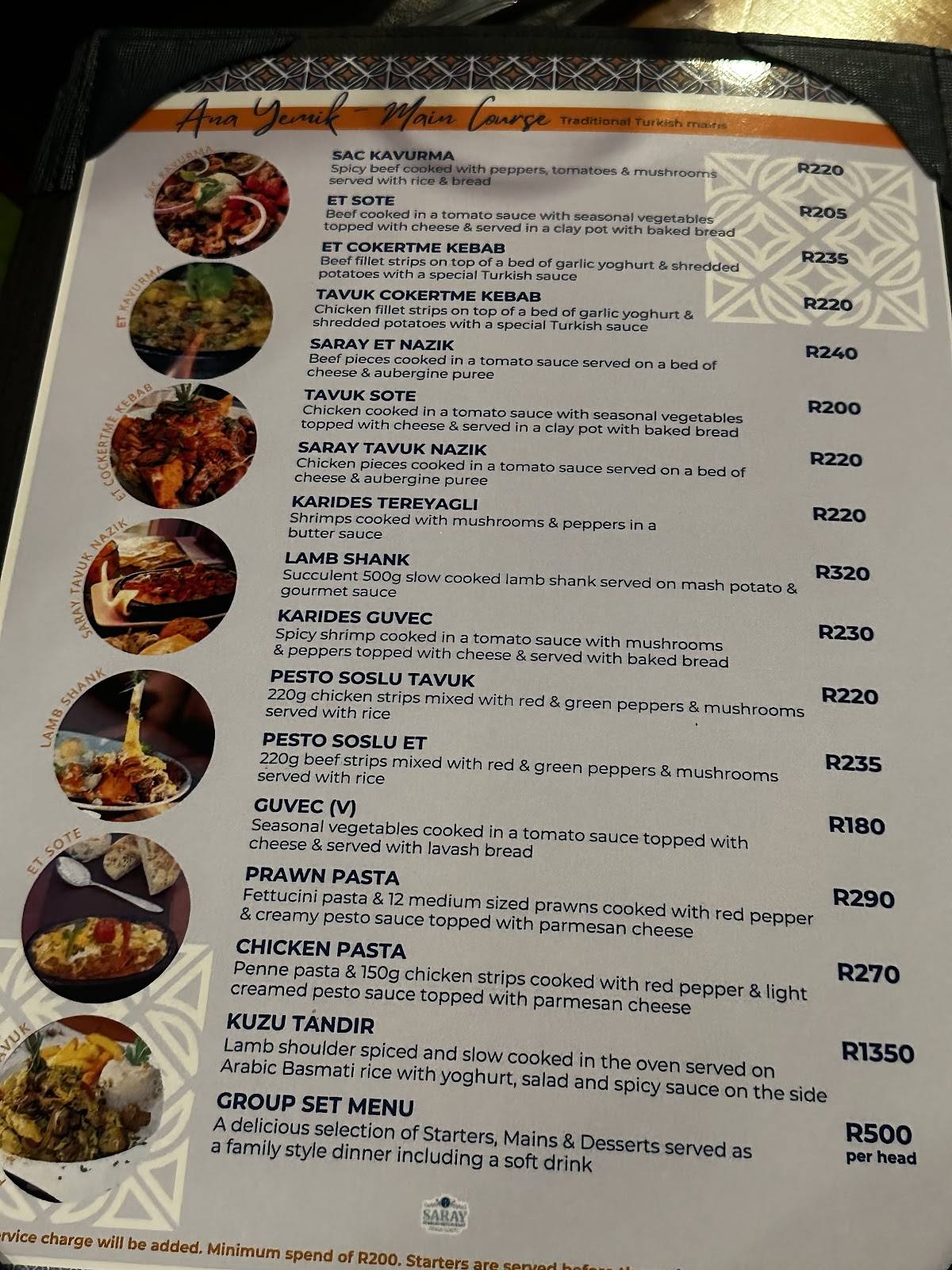 Menu at Saray Turkish Restaurant Cape Town, Cape Town, Shop G01 ...