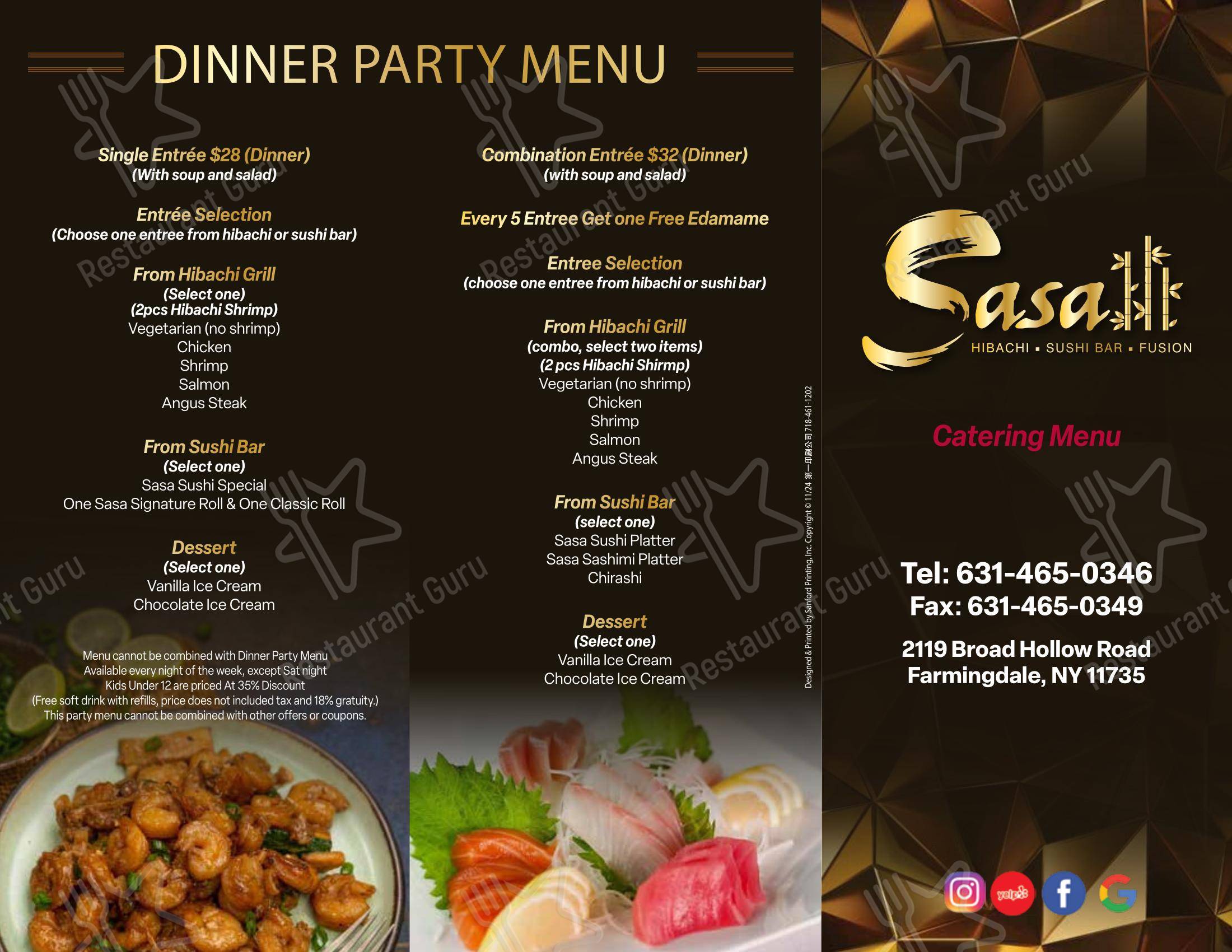 Menu at Sasa restaurant, Farmingdale, Broadhollow Rd