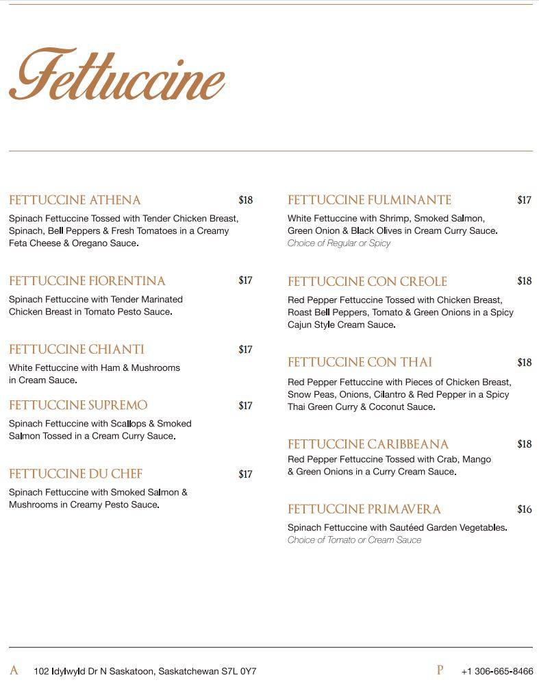 Menu at Chianti Cafe & Restaurant, Saskatoon