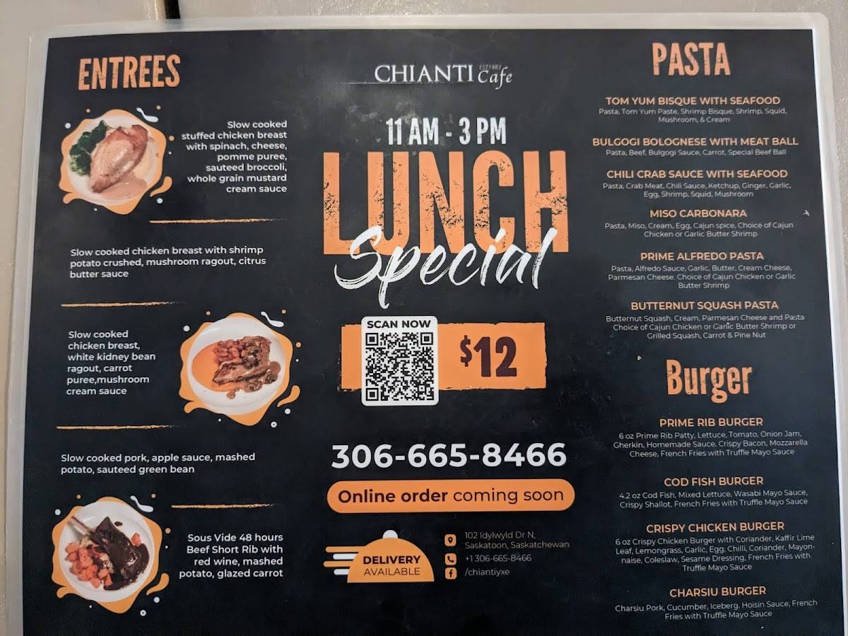 Menu at Chianti Cafe & Restaurant, Saskatoon