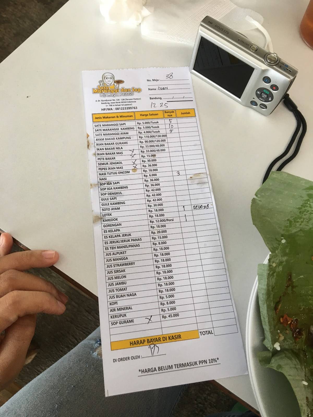 Menu at Sate Maranggi dan Sop Hj. Maya Pasteur restaurant, Bandung