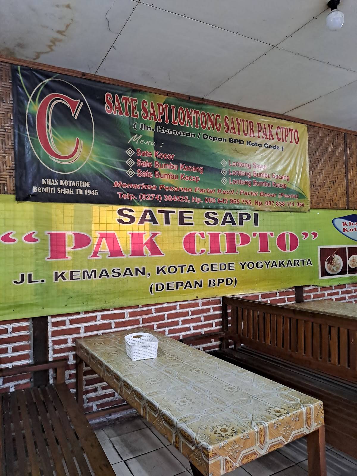 Carta del restaurante Sate Sapi Pak Cipto Khas Kota Gede ...