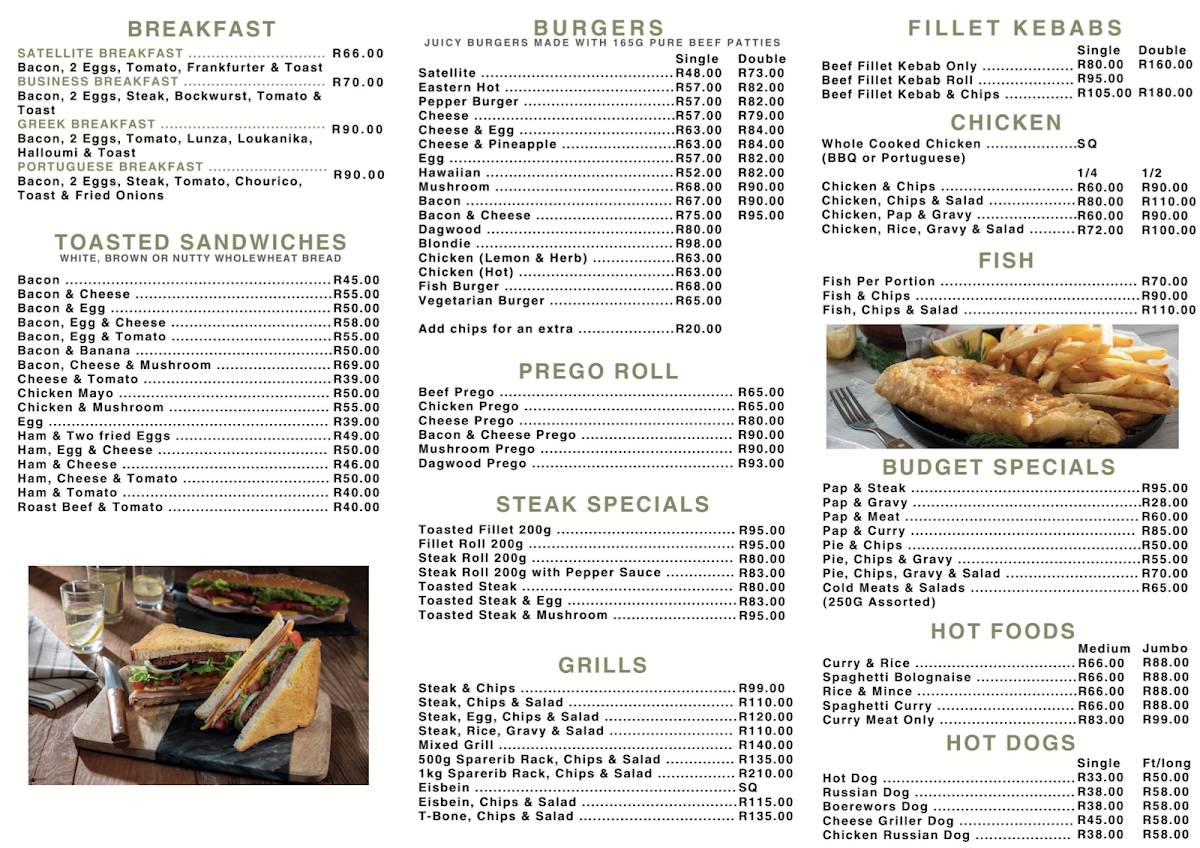 Menu at Satellite Fast Foods & Bakery, Boksburg