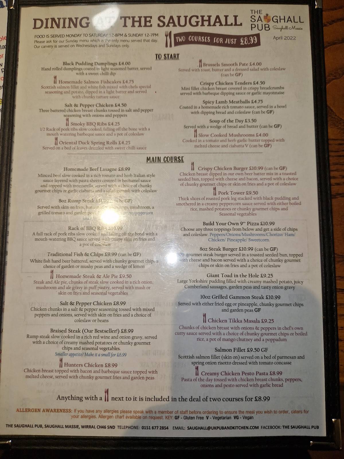 Menu at The Saughall Pub & Dining, Birkenhead