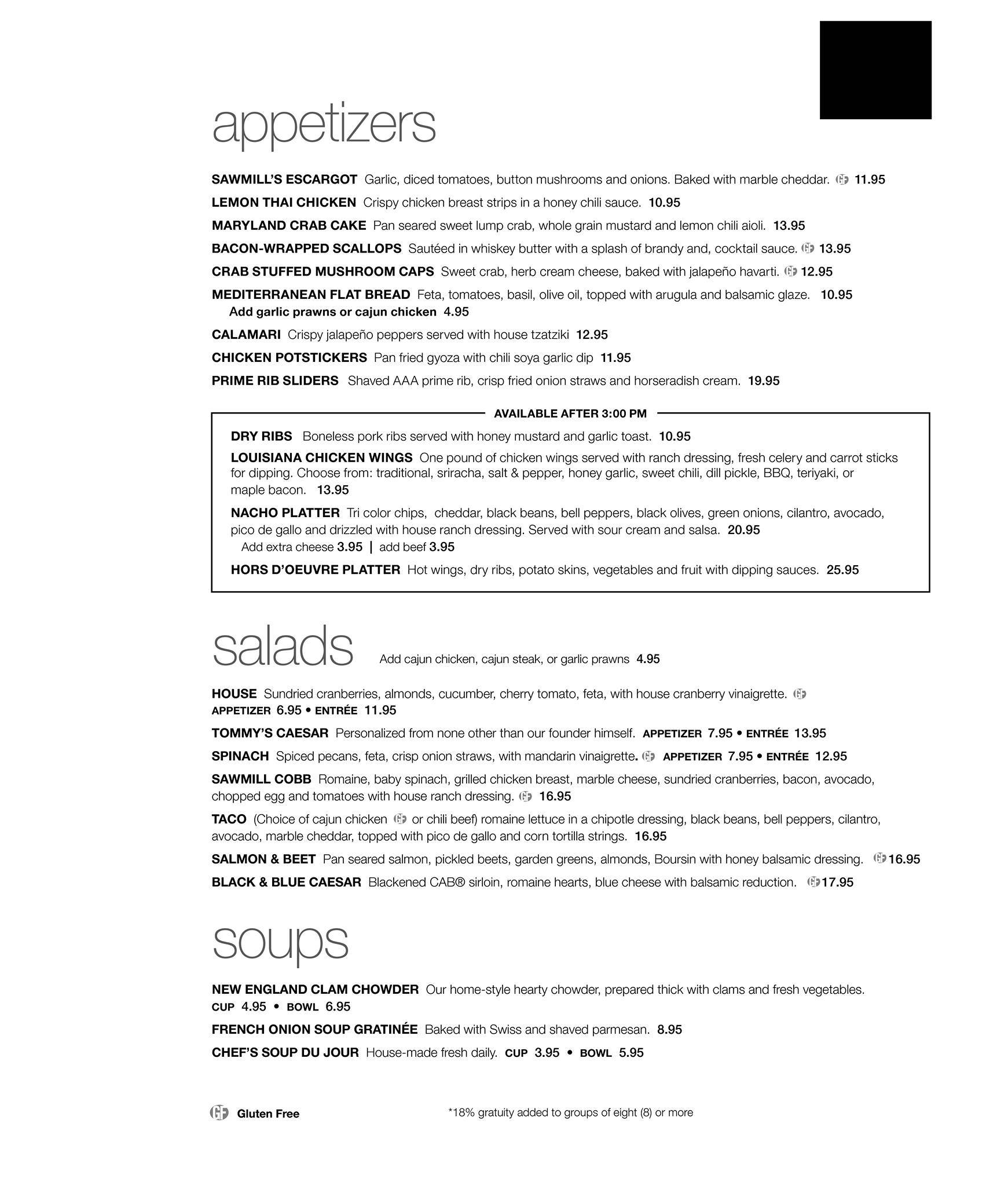 Menu at Sawmill Prime Rib & Steak House Leduc steakhouse, Leduc