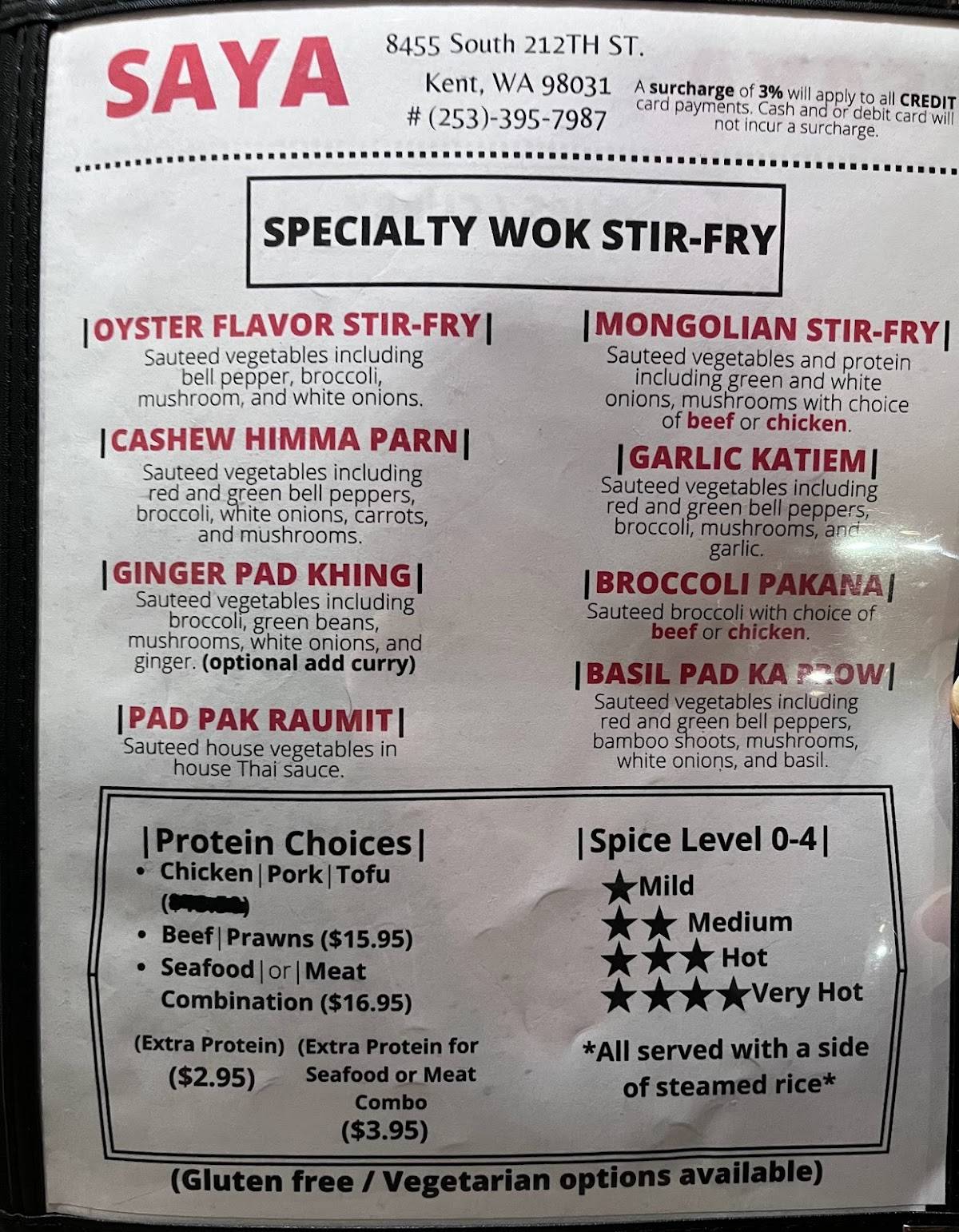 Menu at Saya Restaurant, Kent