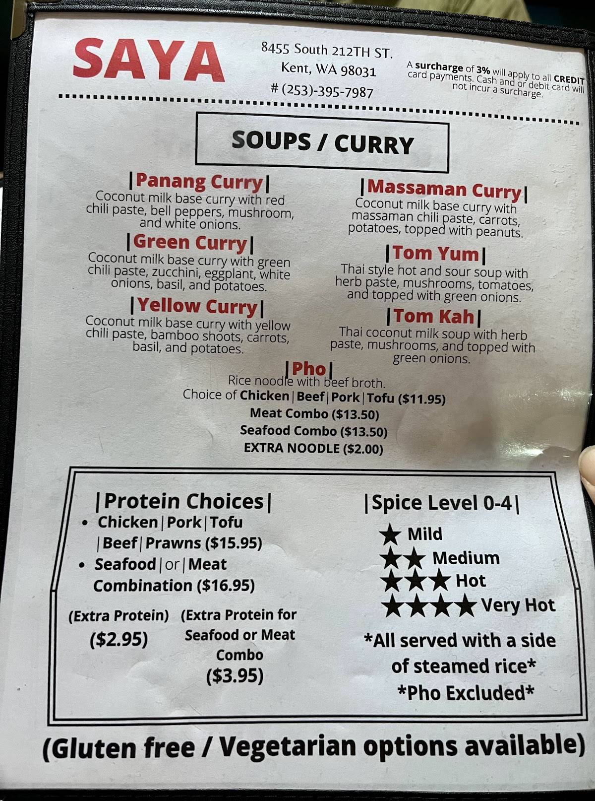 Menu at Saya Restaurant, Kent