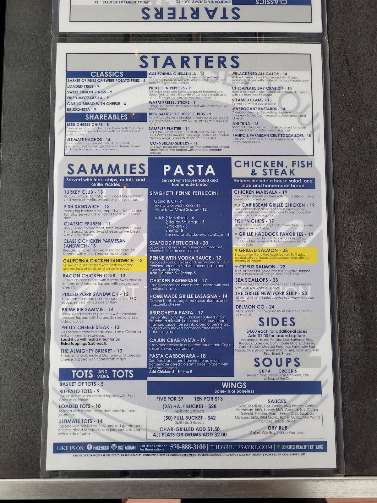 Menu at The Grille at the Train Station pub & bar, Sayre