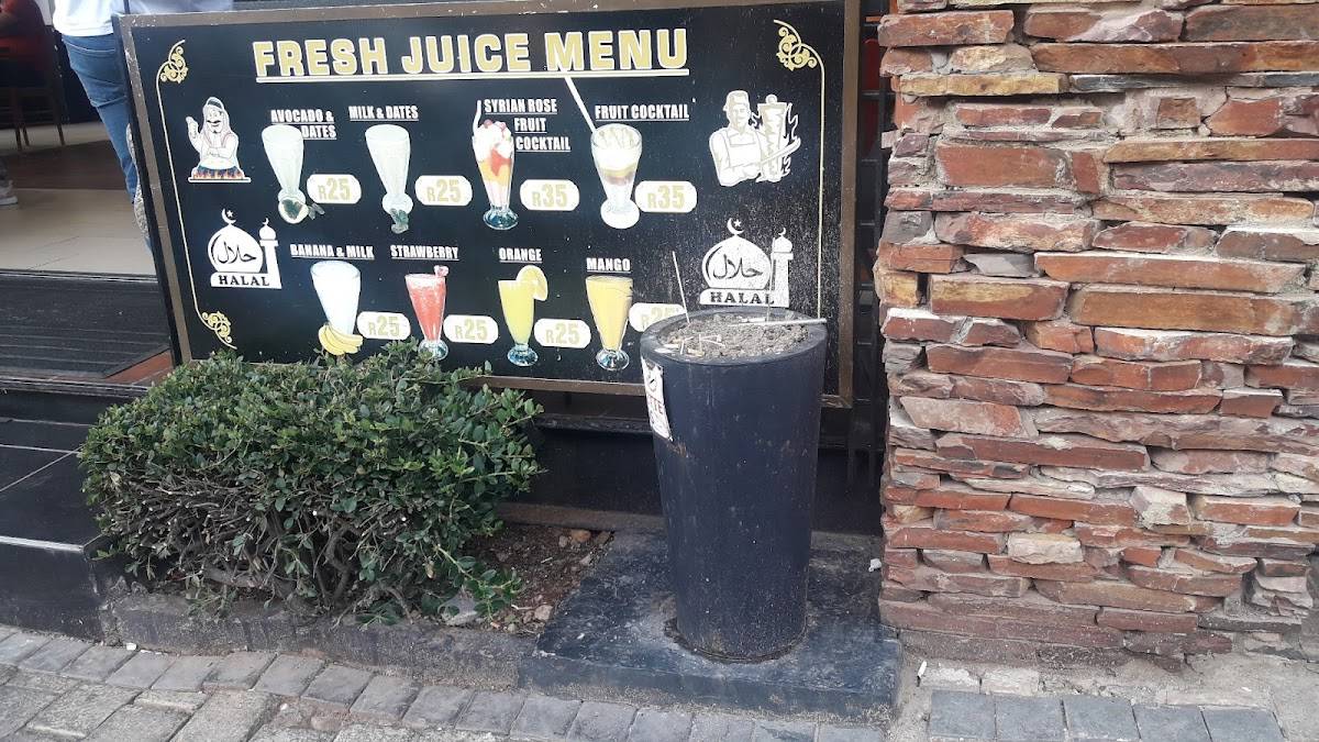Menu at Schwarma Syrian Rose restaurant, Johannesburg