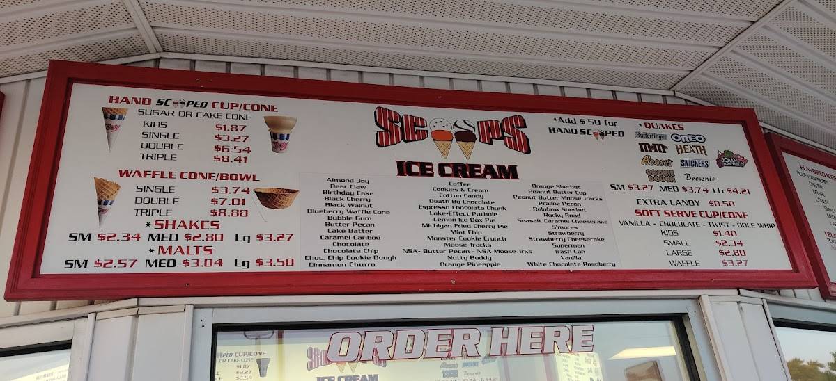 Menu at Scoops Ice Cream, Kokomo, 408 Arrow St