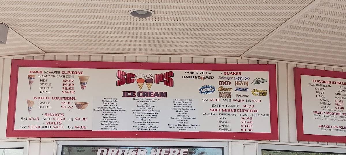 Menu at Scoops Ice Cream restaurant, Kokomo, 408 Arrow St