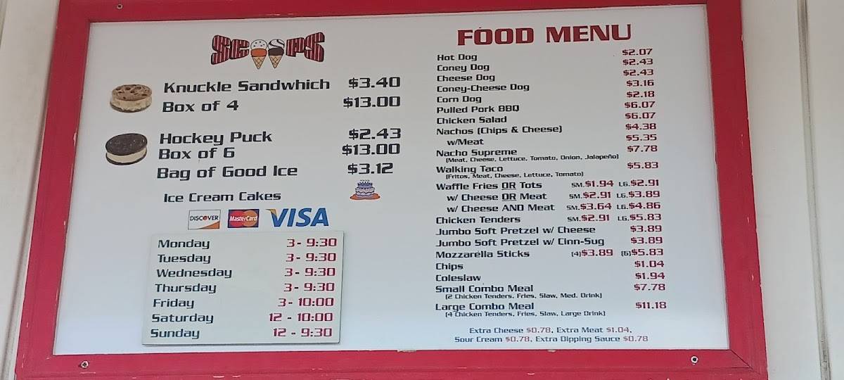 Menu at Scoops Ice Cream, Kokomo, 408 Arrow St