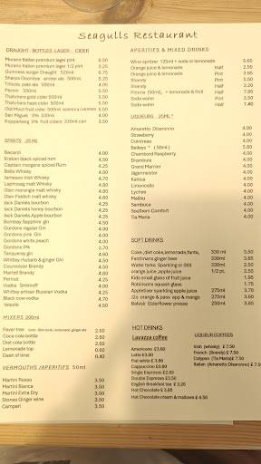 Menu at Seagulls Restaurant, Bridport, 1-3 Station Rd