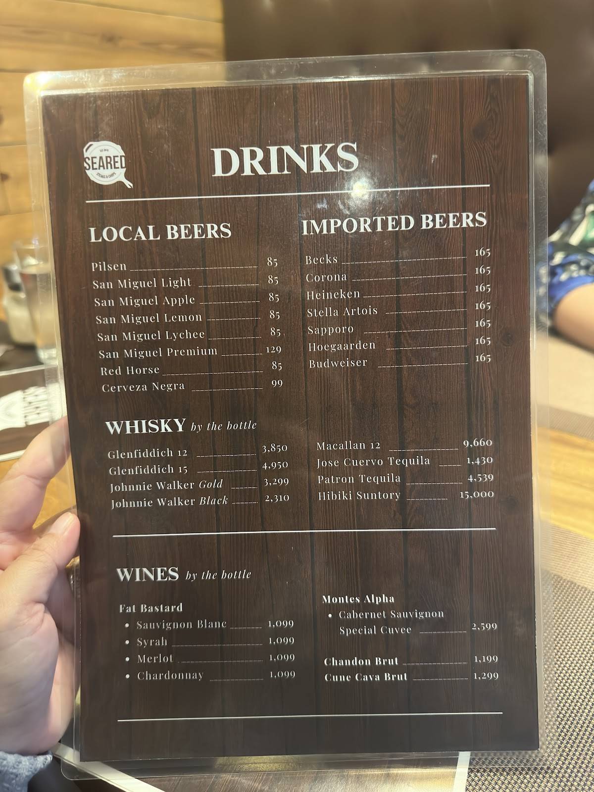 Menu at Seared Steaks and Chops restaurant, Cebu City