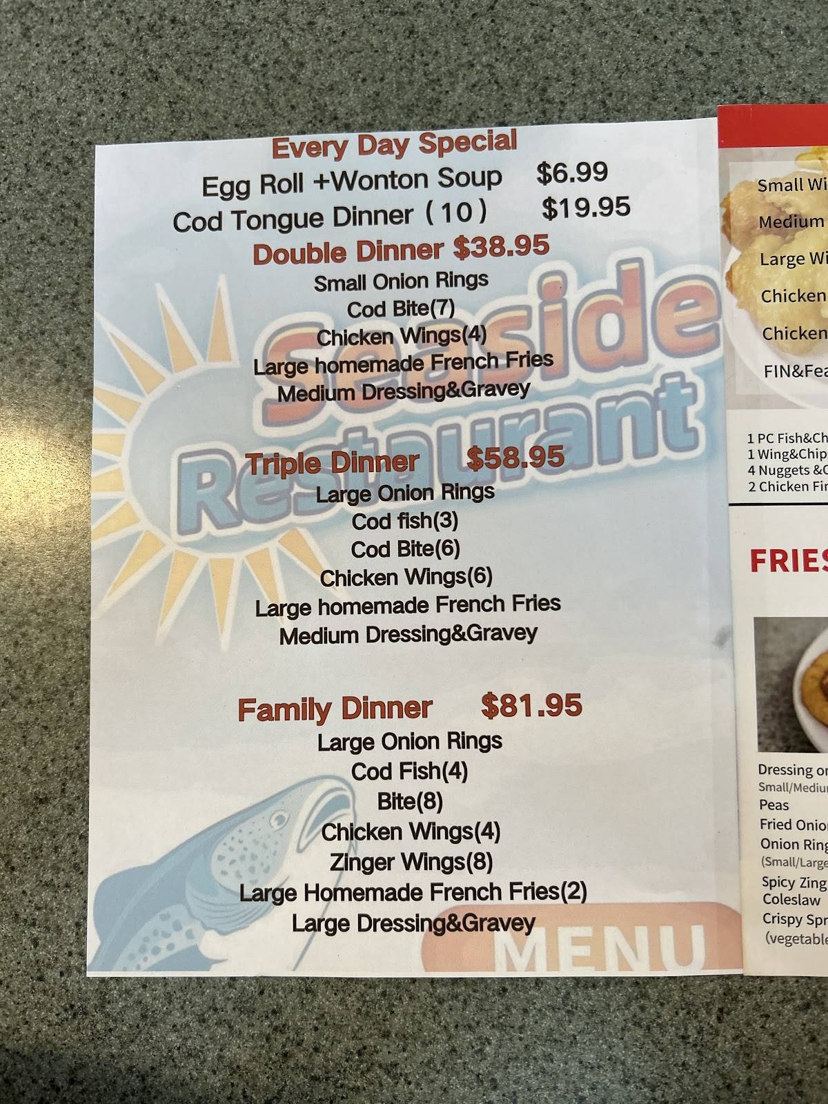 Menu at Seaside Restaurant, Conception Bay South