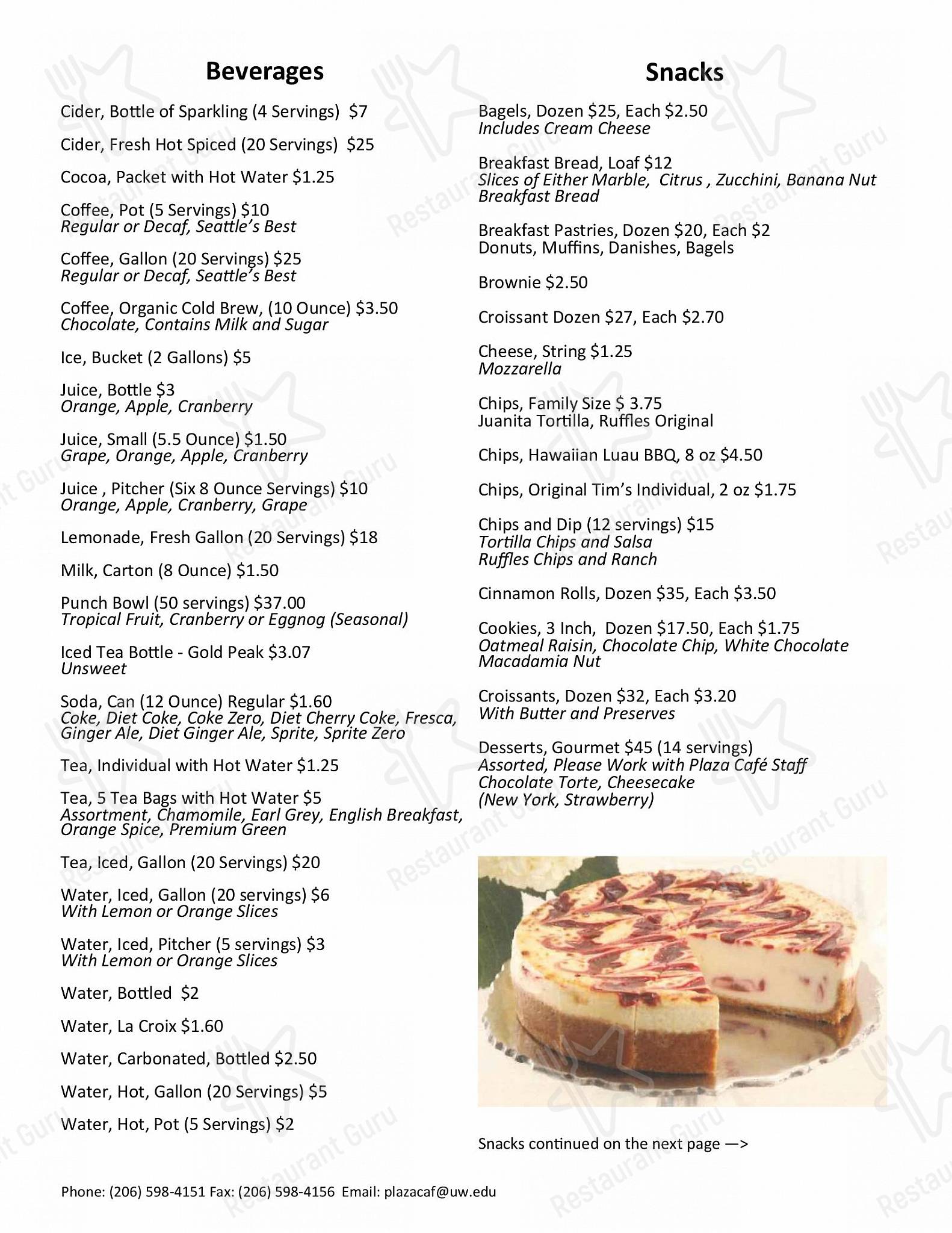 Menu at UWMC Plaza Cafe, Seattle