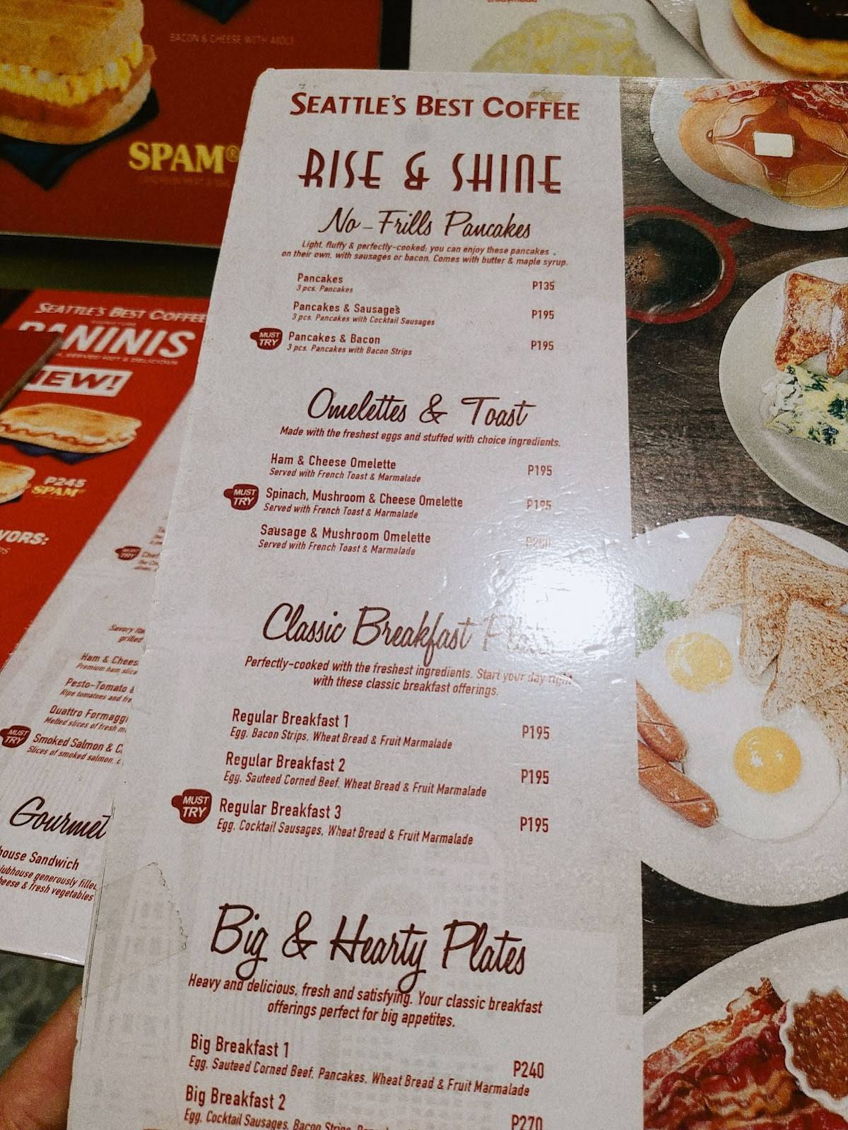 Menu at Seattle's Best Coffee cafe, Quezon City, Matalino St
