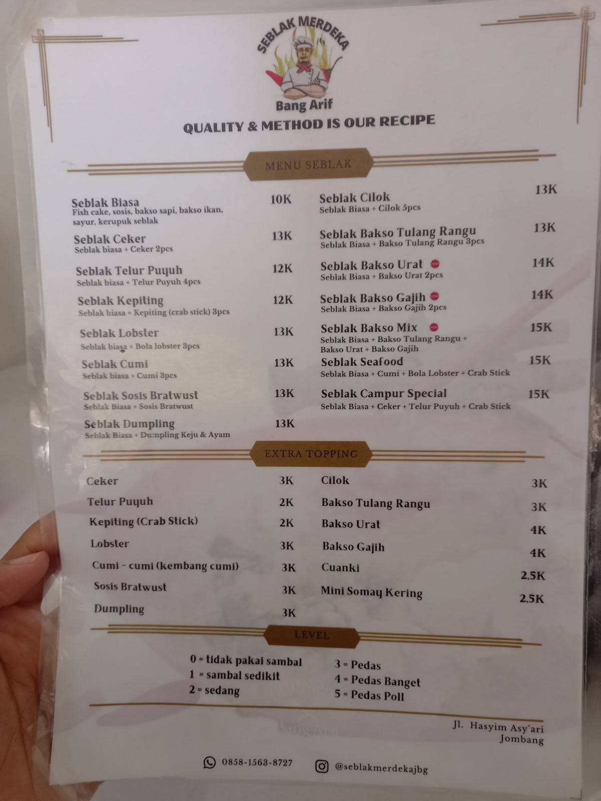 Carta del restaurante Seblak Merdeka, Plandi