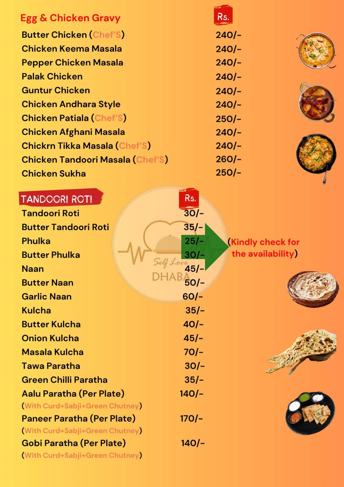 Menu at Self Love Dhaba, Bengaluru