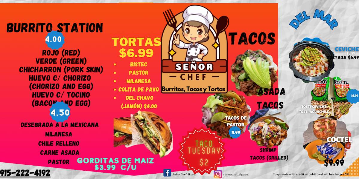 Carta del restaurante Señor Chef #2, El Paso
