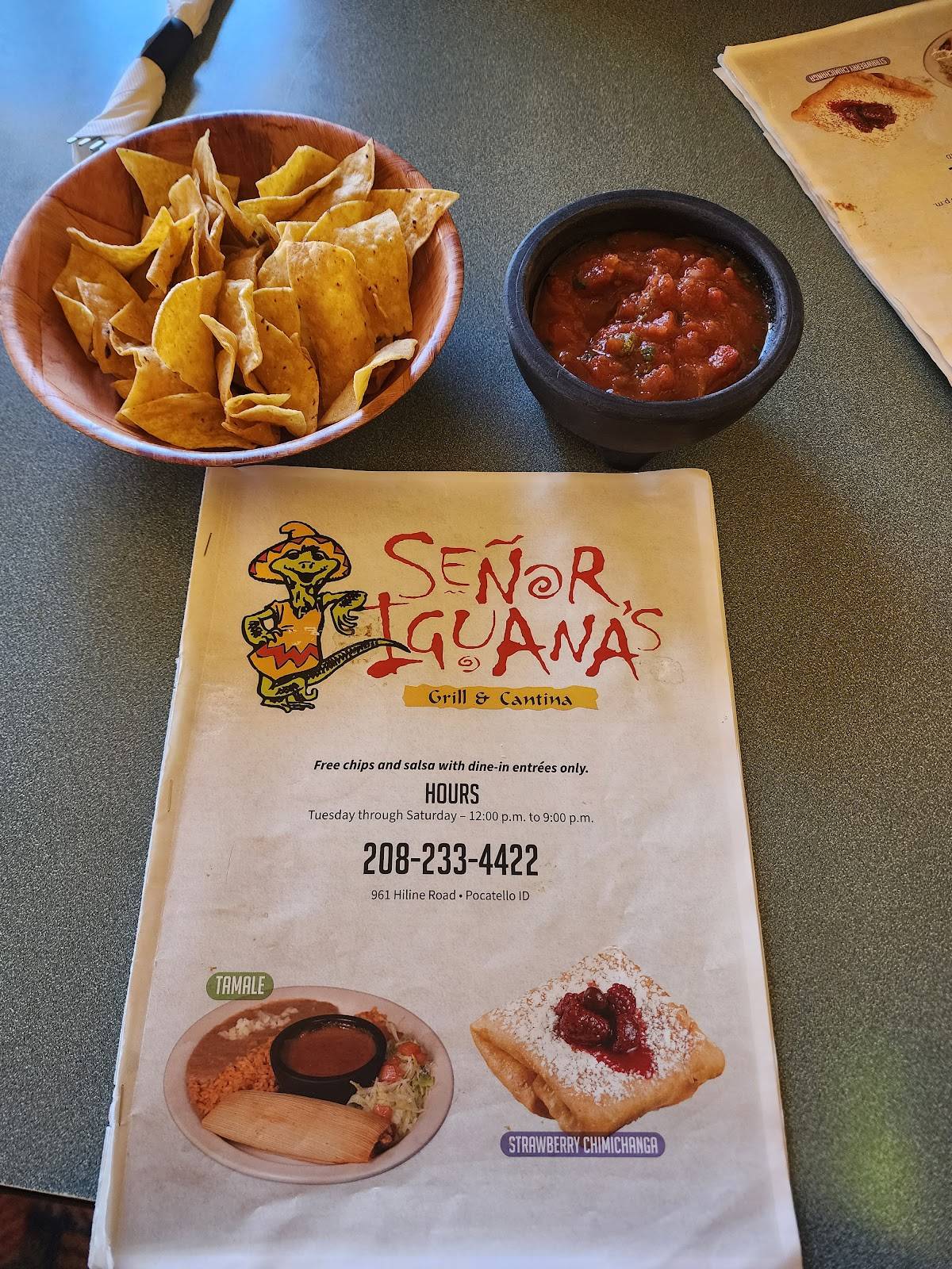 Menu at Senor Iguanas restaurant, Pocatello