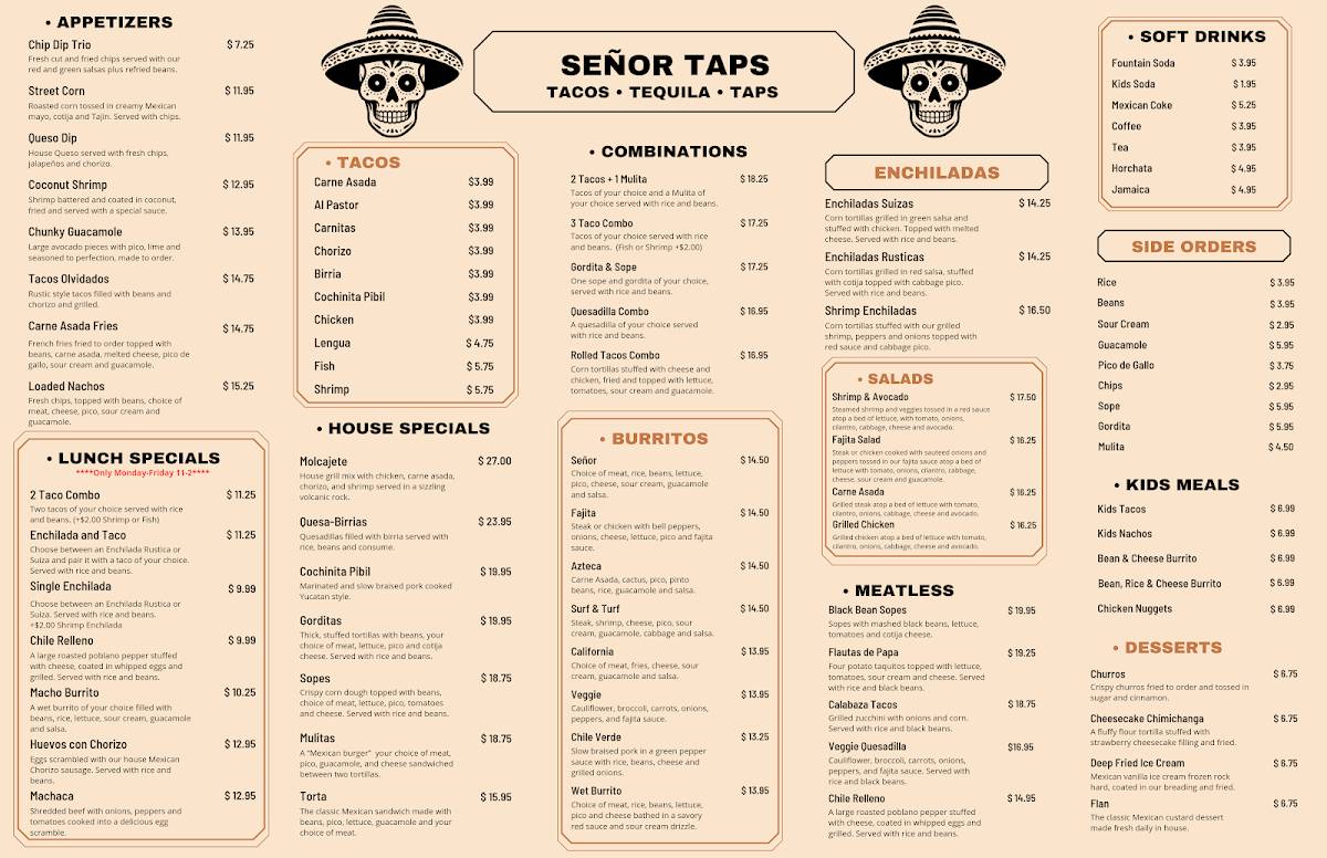 Menu at Señor Taps restaurant, Vancouver
